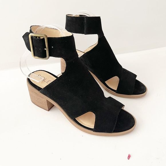 Sole Society | Shoes | Sole Society Tally Black Ankle Strap Block Open ...